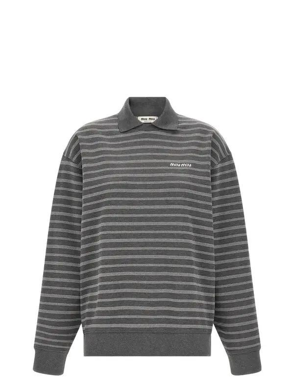 Miu Miu Striped Collared Sweatshirt - Black