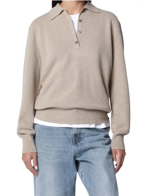 RÓHE Long-sleeved Polo Shirt With Ribbed Details - Light Brown