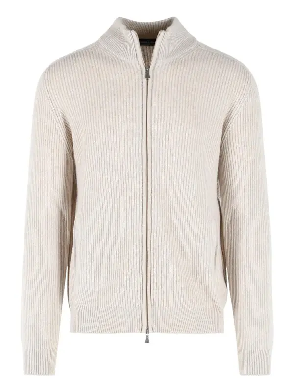 GRAN SASSO Stand-collar Zip-up Cardigan - Beige
