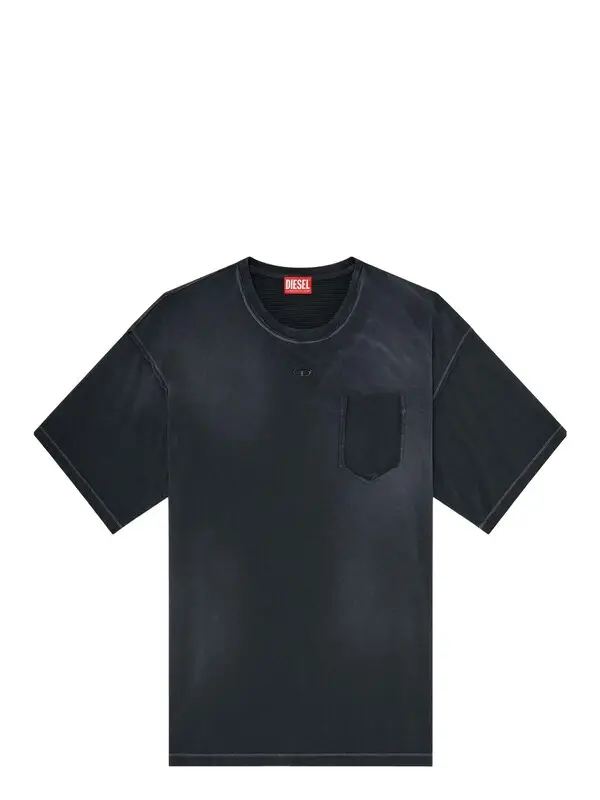 DIESEL® Faded T-shirt With Ripped Pocket Detail - Black