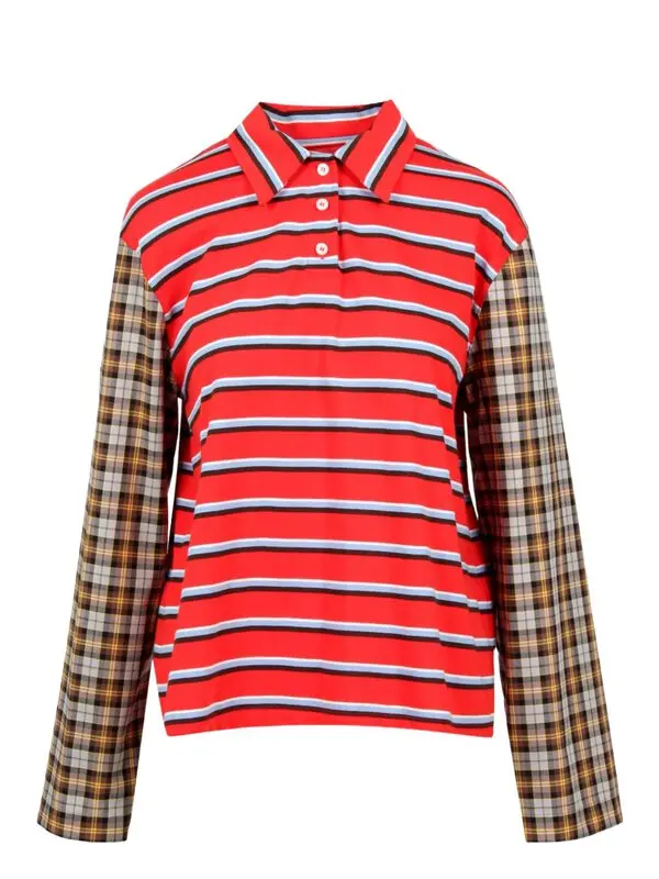 MSGM Striped Polo Shirt With Patchwork Sleeves - Red