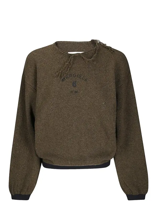 MAISON MARGIELA Cotton Knit Jumper With Voluminous Sleeves - Khaki