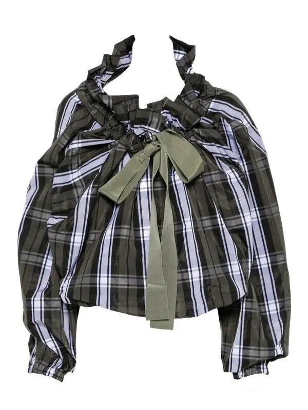 PATOU High Neck Lantern Sleeve Bow Detail Top - Black