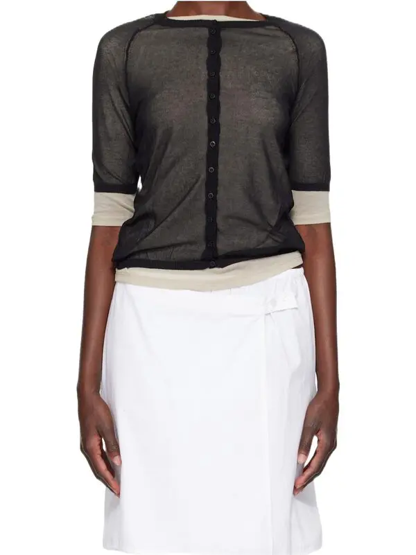 Paloma Wool Semi-transparent Ribbed Knit Crew Neck Cardigan - Black
