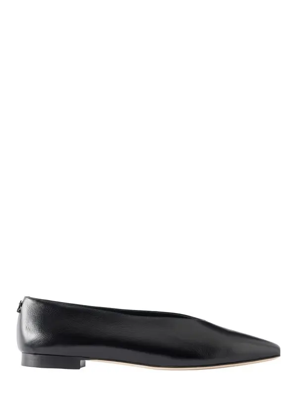 JIMMY CHOO Leather Pointed Flat Slip-on Shoes With Metal Ornament - Black