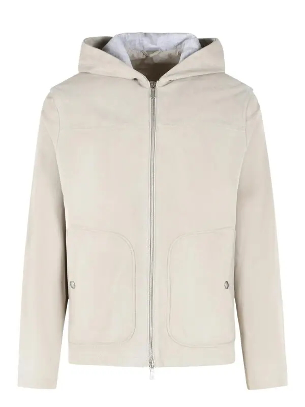 Eleventy Long Sleeve Hooded Zip Up Jacket - Beige
