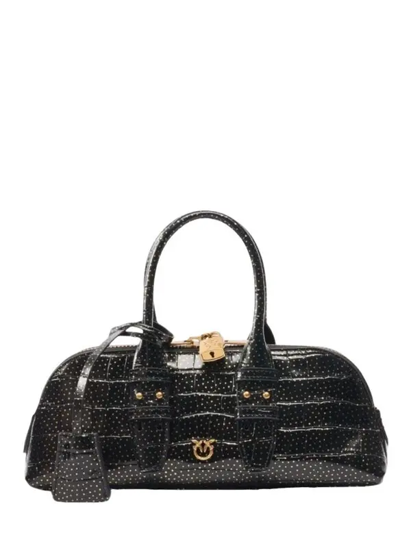 Pinko Medium Crocodile-effect Leather Bag With Gold Polka Dots - Black