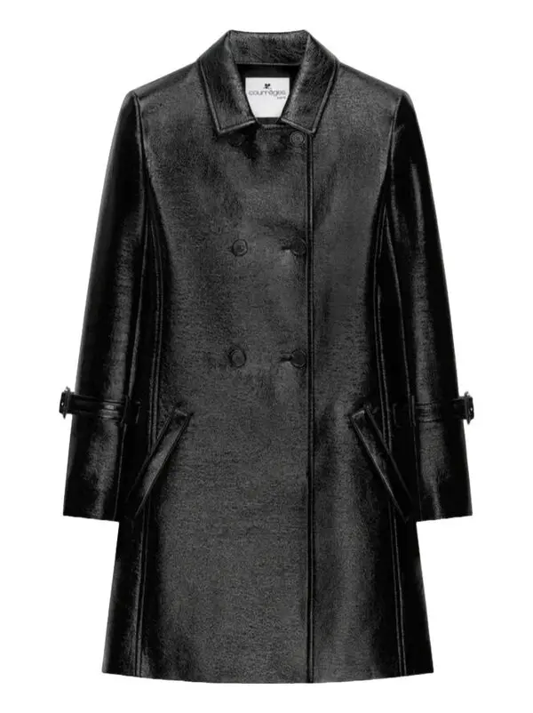 COURREGES Double-breasted Vinyl Coat - Black