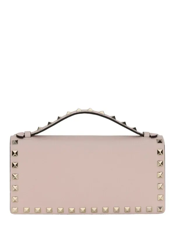 Valentino Garavani Rockstud Wallet With Chain In Grainy Calfskin - No