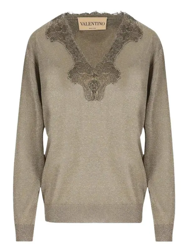 Valentino Garavani V-neck Knit Top With Lace Trim - No