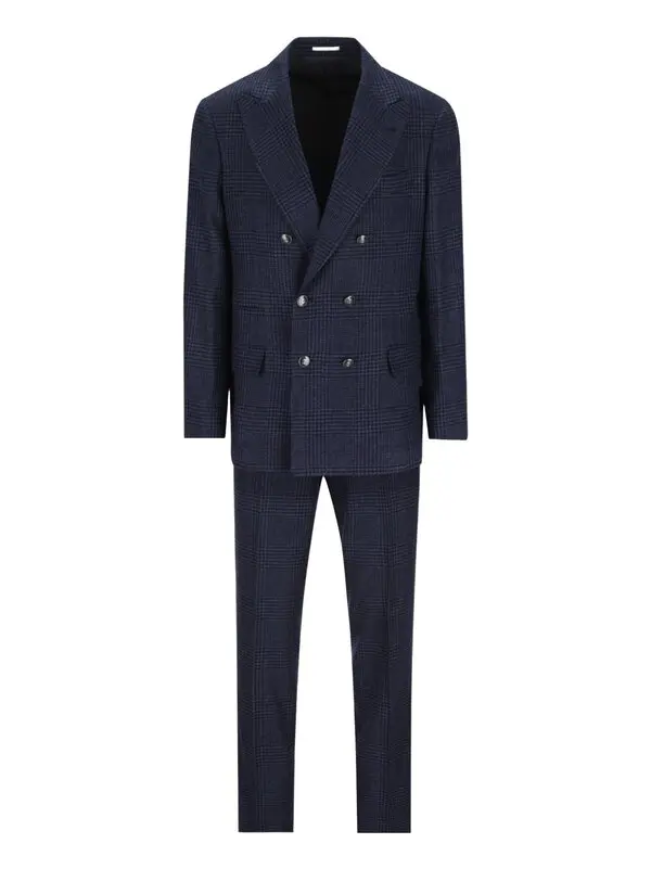 Brunello Cucinelli Double-breasted Checked Suit - Black