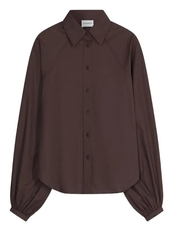 Closed Long Sleeve Shirt With Curved Hem - Brown