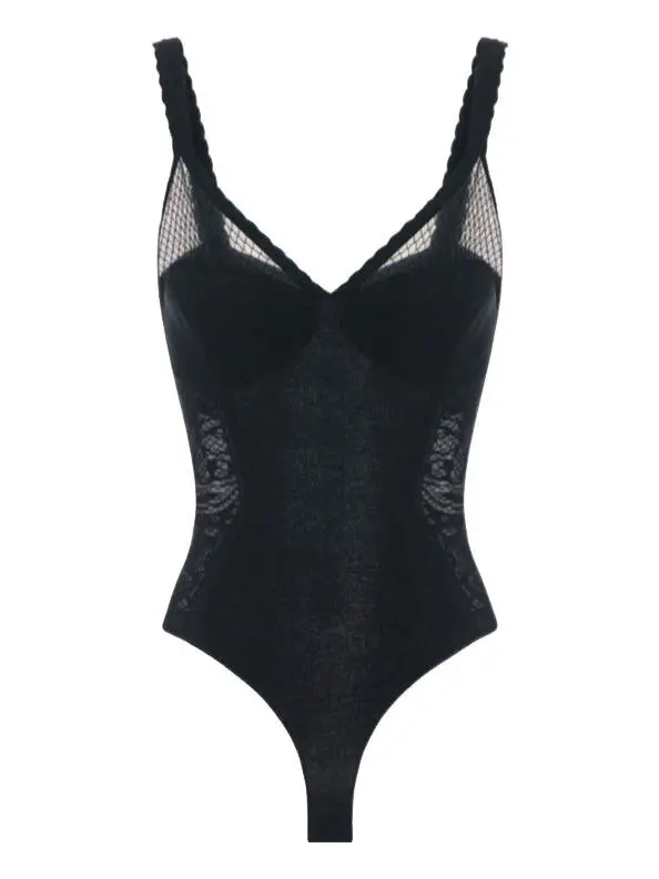Elisabetta Franchi Bodysuit In Knit And Lace - Black
