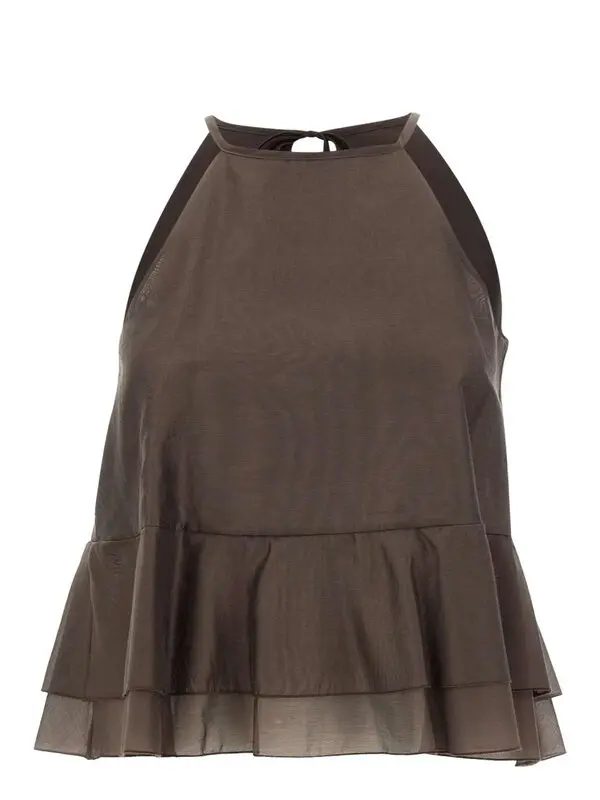KAOS Sleeveless Ruffled V-neck Top - Brown