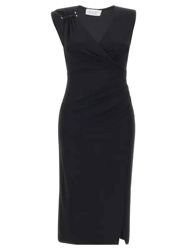 KAOS Sleeveless V-neck Draped Midi Dress - Black