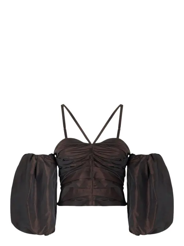 Pinko Crop Top With Puff Sleeves - Brown