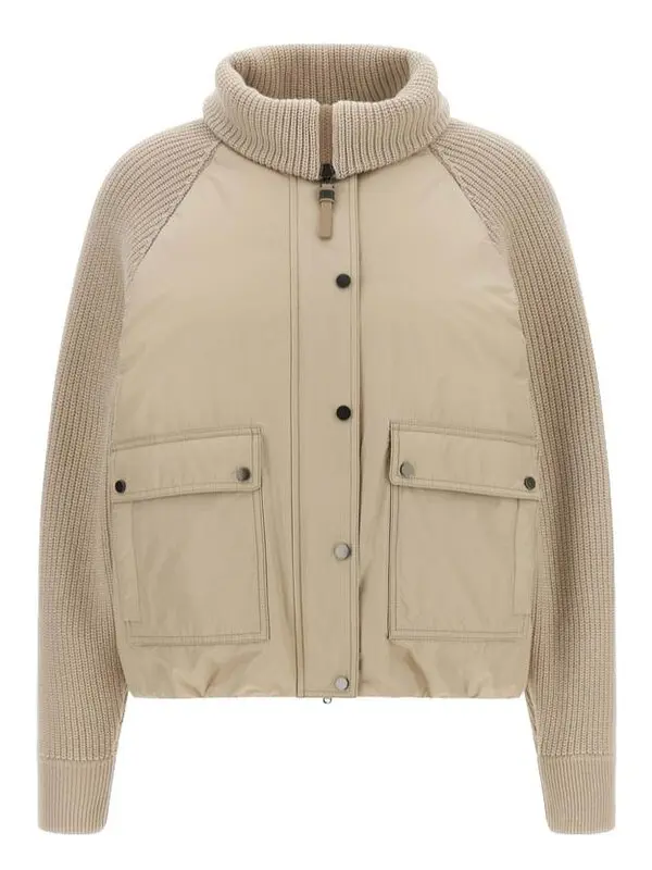 Brunello Cucinelli Long-sleeved Padded Jacket With Ribbed Stand Collar - Beige
