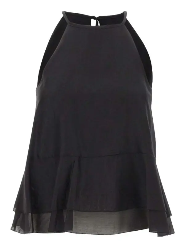 KAOS Sleeveless Ruffled Top With V-neck - Black