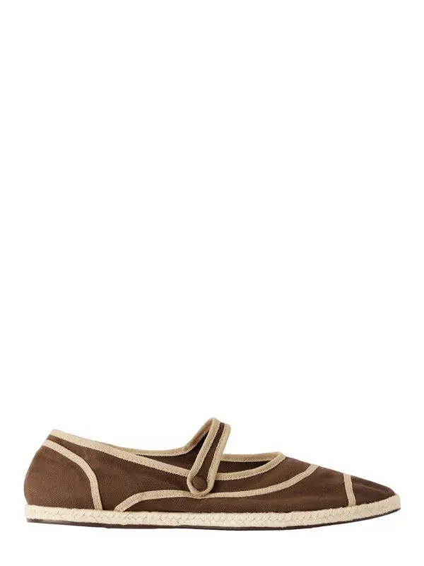 Staud Canvas Pointed Mary Jane Flats - Brown