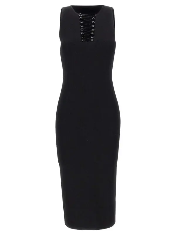 KAOS Sleeveless Braided Detail Knitted Midi Dress - Black