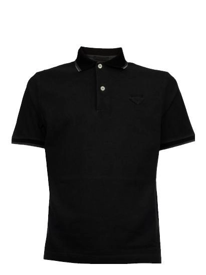 Prada Logo-patch Short-sleeve Polo Shirt - Black