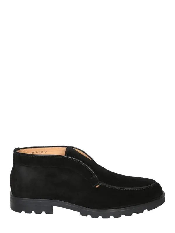 Santoni Round Toe Slip-on Loafers With Grooved Sole - Black
