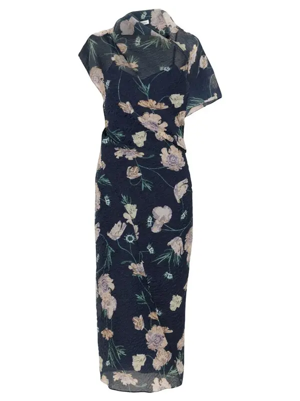 Erdem Floral Sheer Wrap Midi Dress - Black