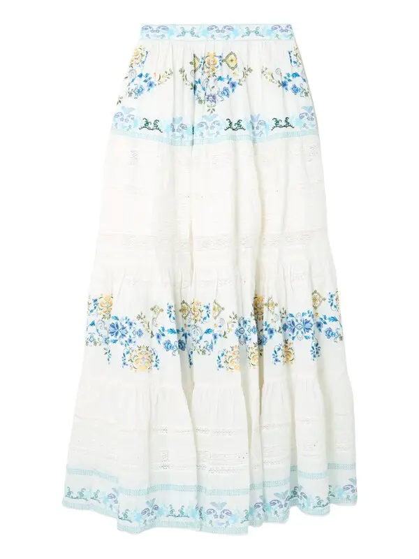 Camilla Floral Tiered Maxi Skirt - White