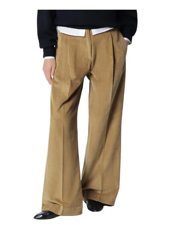 RÓHE Corduroy Wide Leg Trousers With Belt Loops - Beige