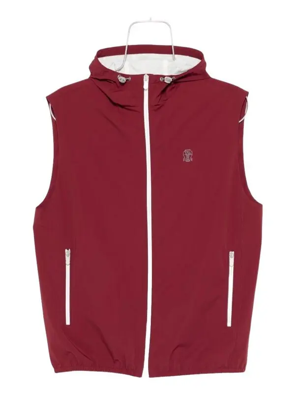 Brunello Cucinelli Bonded Nylon Hooded Vest With Logo - Red