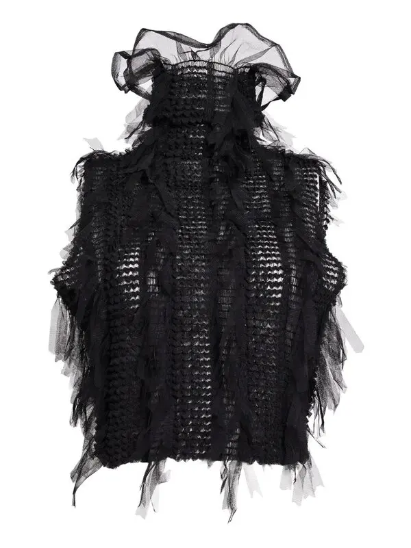 SARAH REGENSBURGER Goddess Cropped Top With High Neck And Fringe Detail - Black