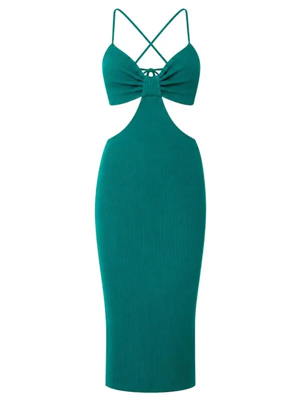 CHIARELLA Ribbed Midi Dress With Strappy Detail - Green