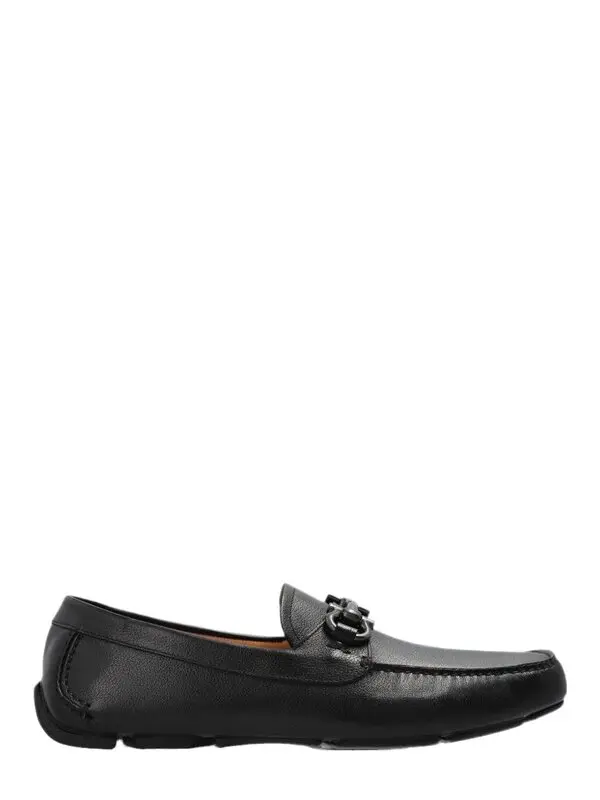 FERRAGAMO Leather Driver Shoes With Horsebit Detail - Black