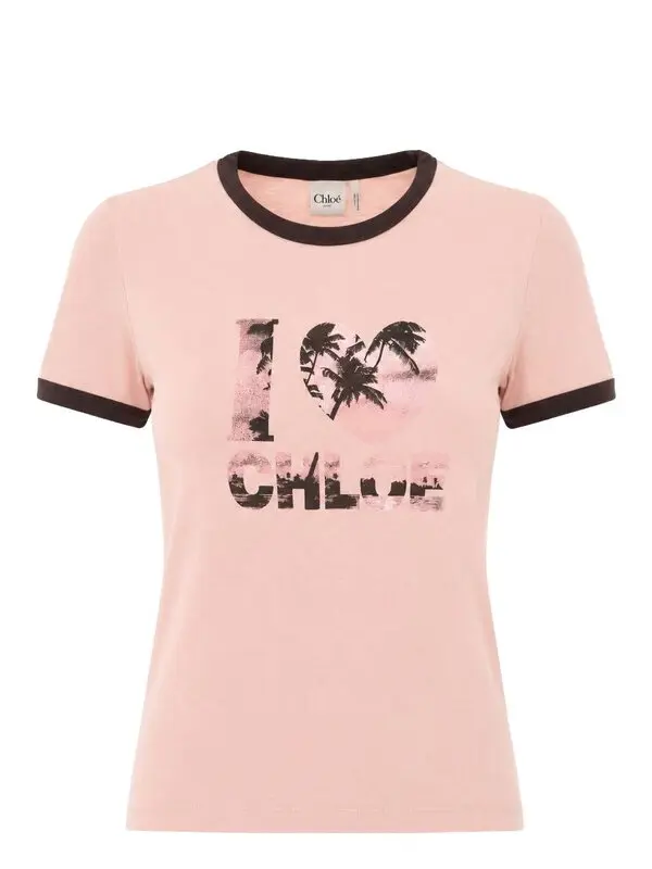 Chloé Printed Cotton T-shirt - Pink
