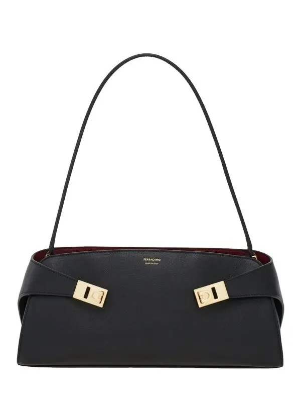 FERRAGAMO Hug E/w Leather Shoulder Bag - Black