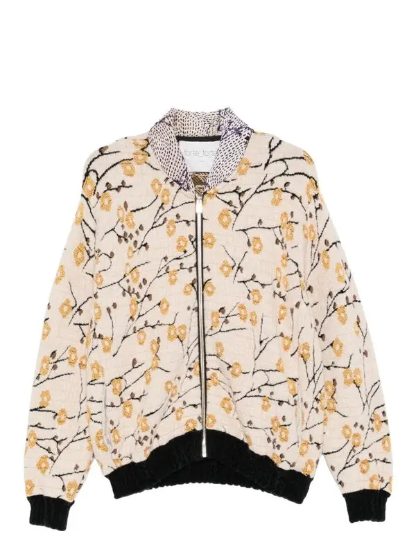 FORTE_FORTE Jacquard Bomber Jacket - Beige