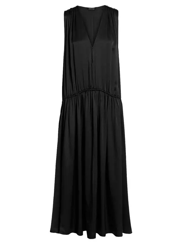 ANINE BING Mia Silk-satin Midi Dress - Black