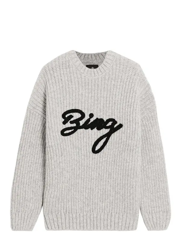 ANINE BING Sydney Appliquéd Ribbed-knit Sweater - Light Gray