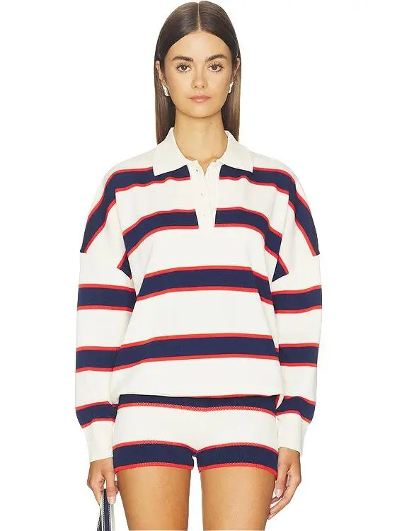 SEROYA Taby Striped Knit Polo - Eggshell Stripe