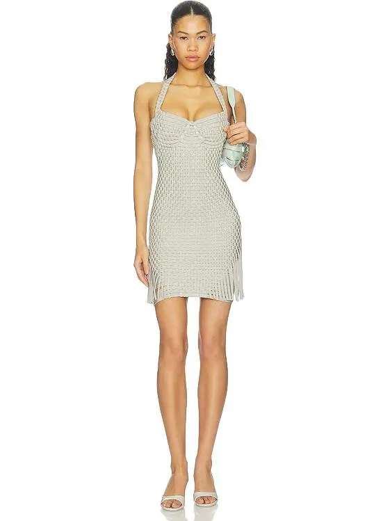 ISA BOULDER Metallic Woven Fringe Mini Dress - Silver