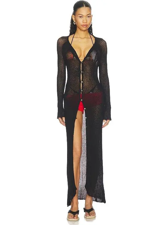 INDAH Button Front Duster - Black