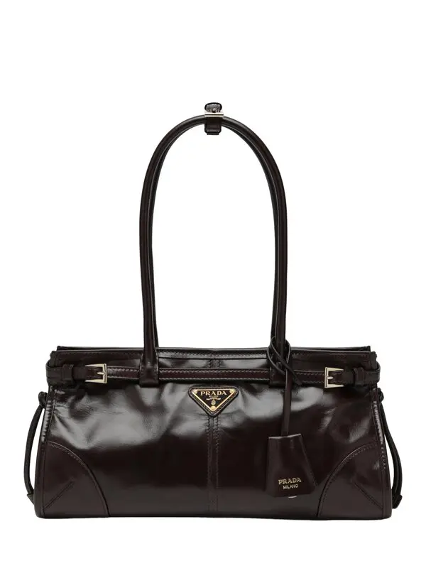 Prada Bonnie Medium Handbag In Dark Calf Leather - Brown