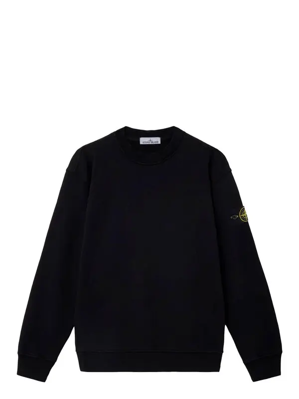 Stone Island Cotton Sweatshirt With Side Logo Patch - Black