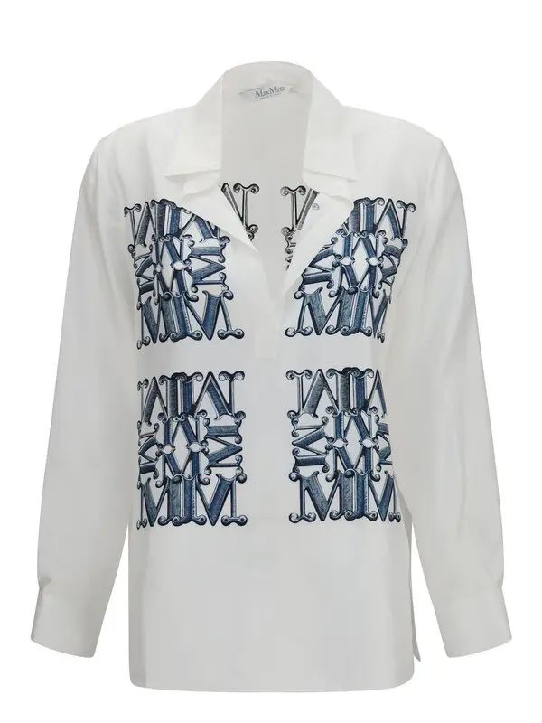Max Mara Printed Silk Twill Shirt With Classic Collar - White