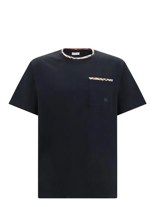 Burberry Cotton T-shirt With Check Trims - Black