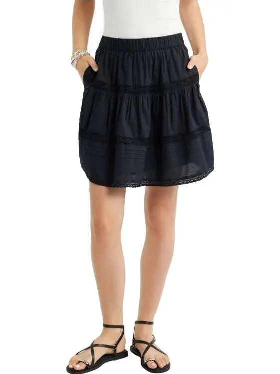 Treasure & Bond Lace Trim Cotton Miniskirt - Black