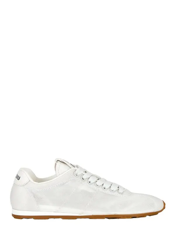 Miu Miu Grey Mesh And Leather Plume Sneakers - Bianco
