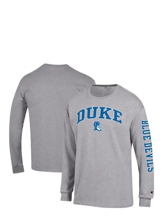 Champion Duke Blue Devils Arch Over Logo 2-hit Long Sleeve T-shirt - Heather Gray