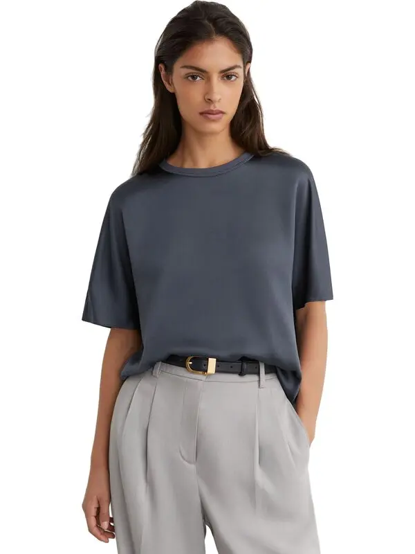 REISS Lena Silk Short-sleeve Top - Blue