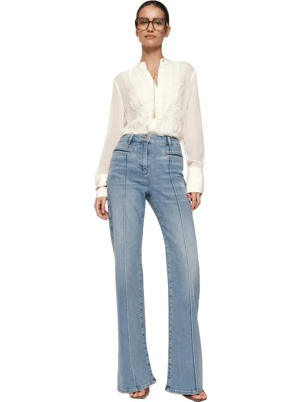 REISS Claude Pintuck Flared Jeans - Light Blue